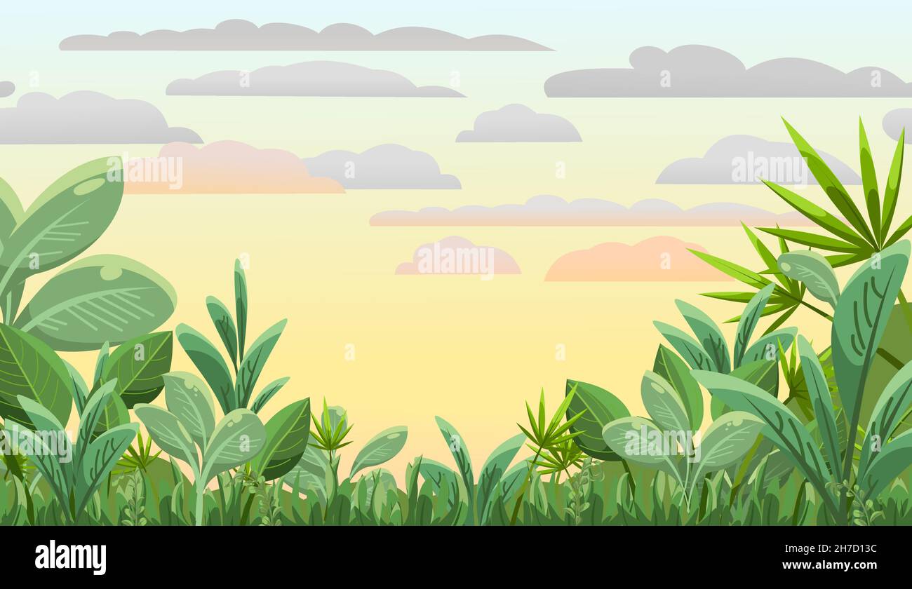 Spring meadow trees evening Stock Vector Images - Alamy