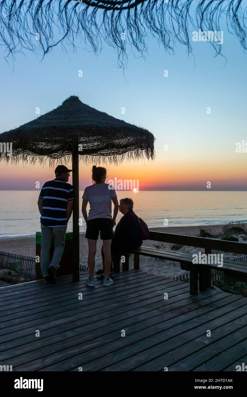 Almancil, Portugal, Three Persons, Looking at Sunset, Beach Scenes ...