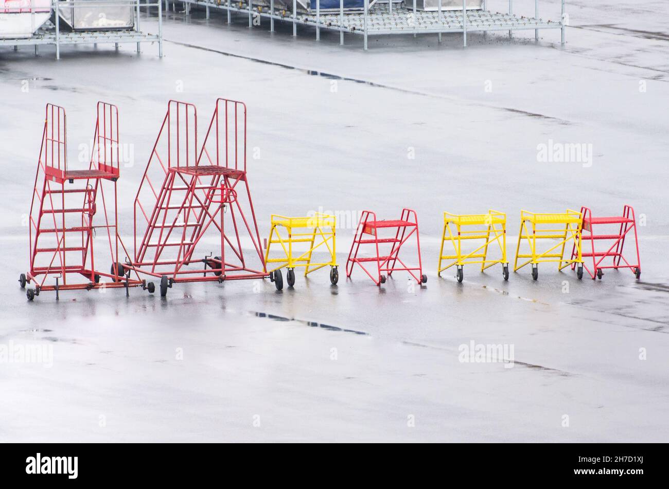 Special stands small stairs for work and maintenance of aircraft at the ...