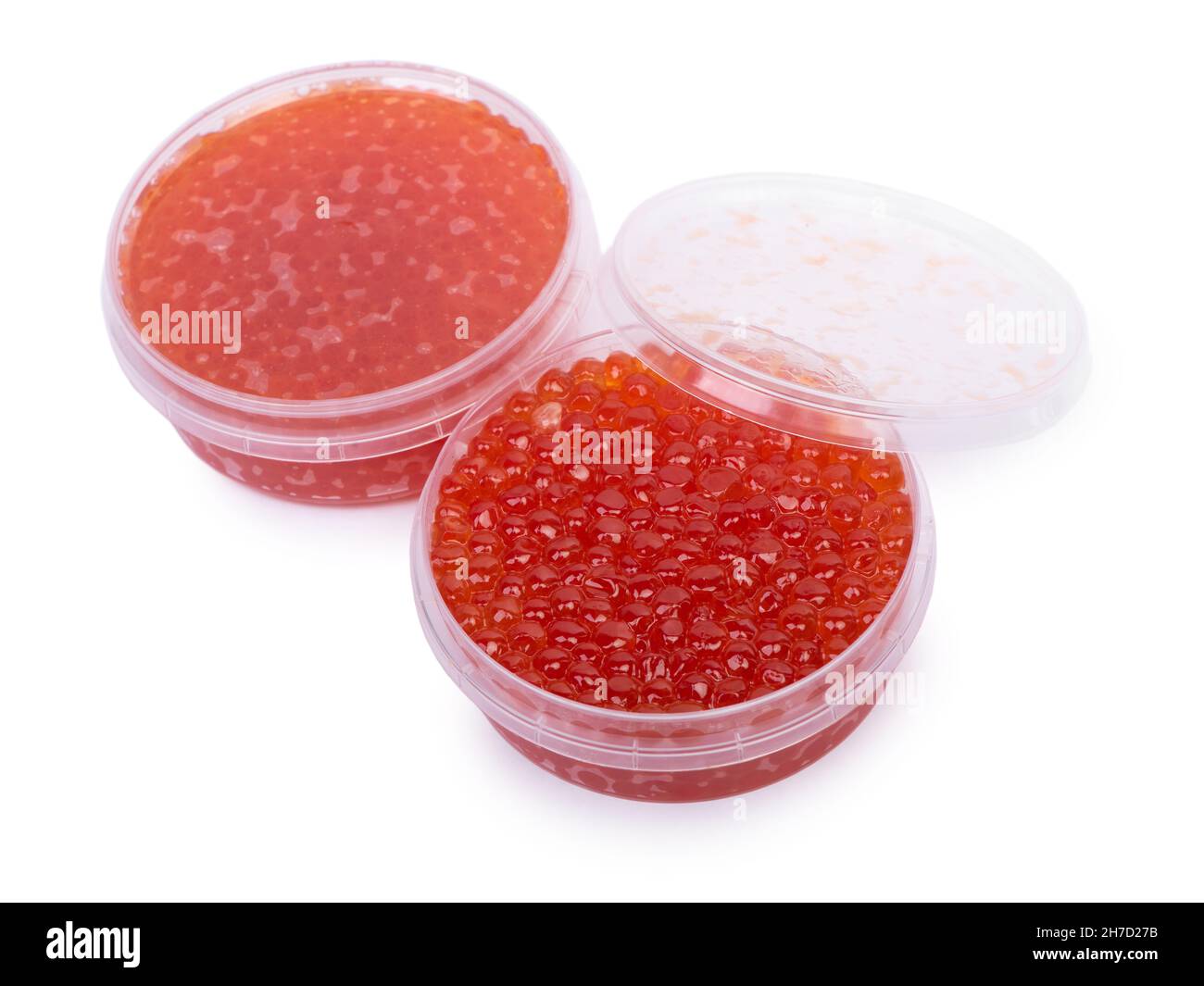 Red caviar in plastic container isolated on white background Stock ...
