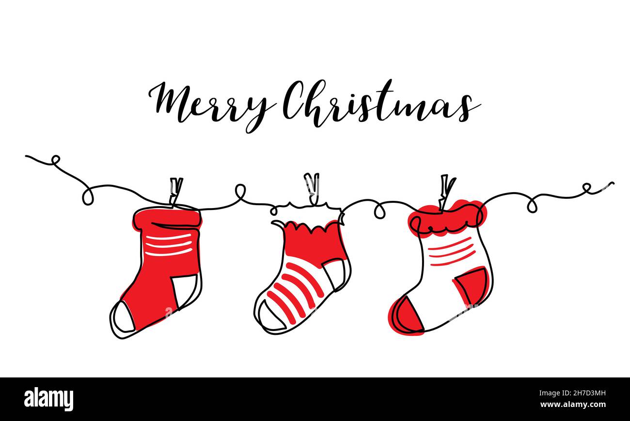 Christmas socks vector hand drawn sketch, color illustration for xmas ...