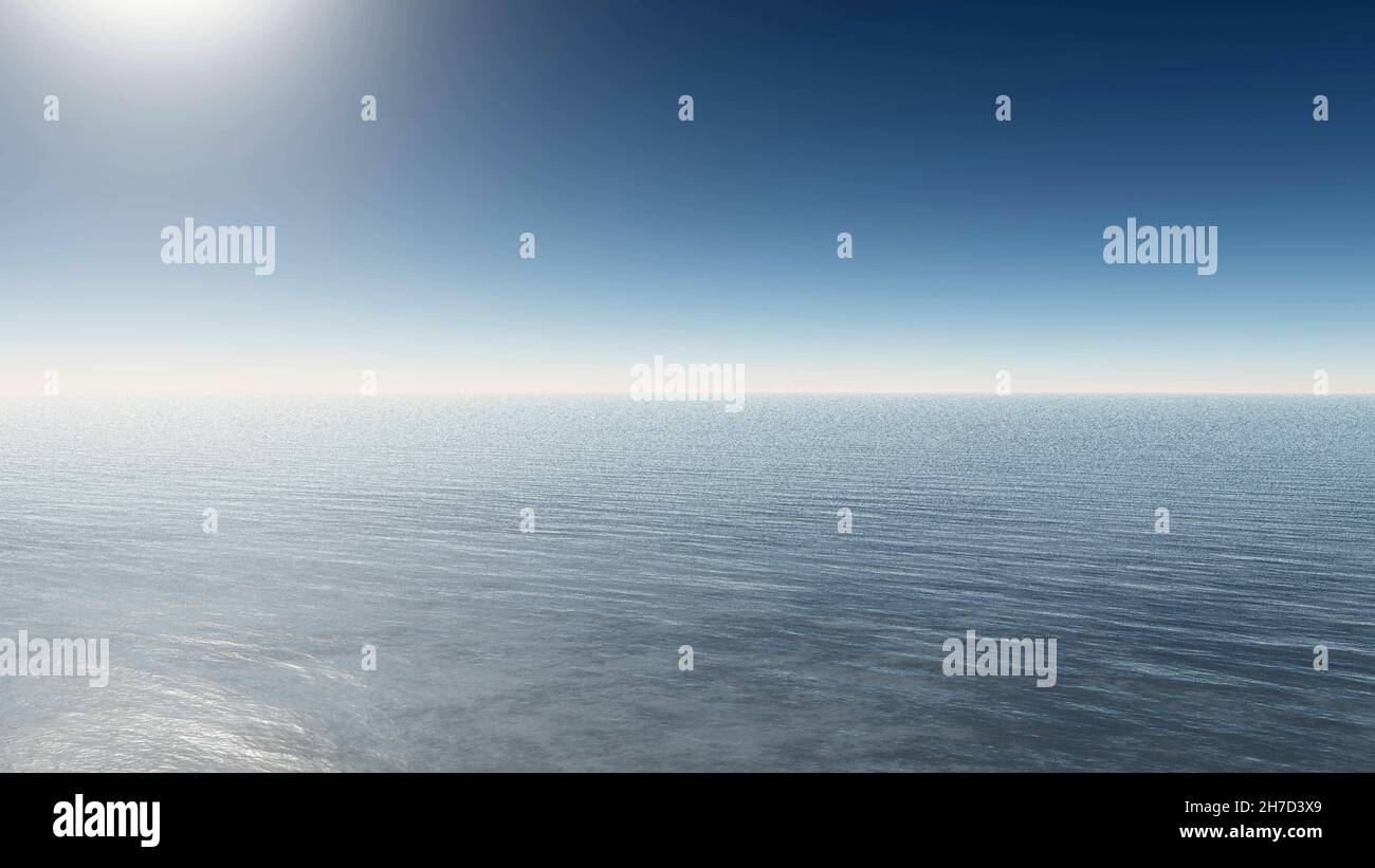 Endless sea in the ways of summer sun 3D illustration, natural ocean ...