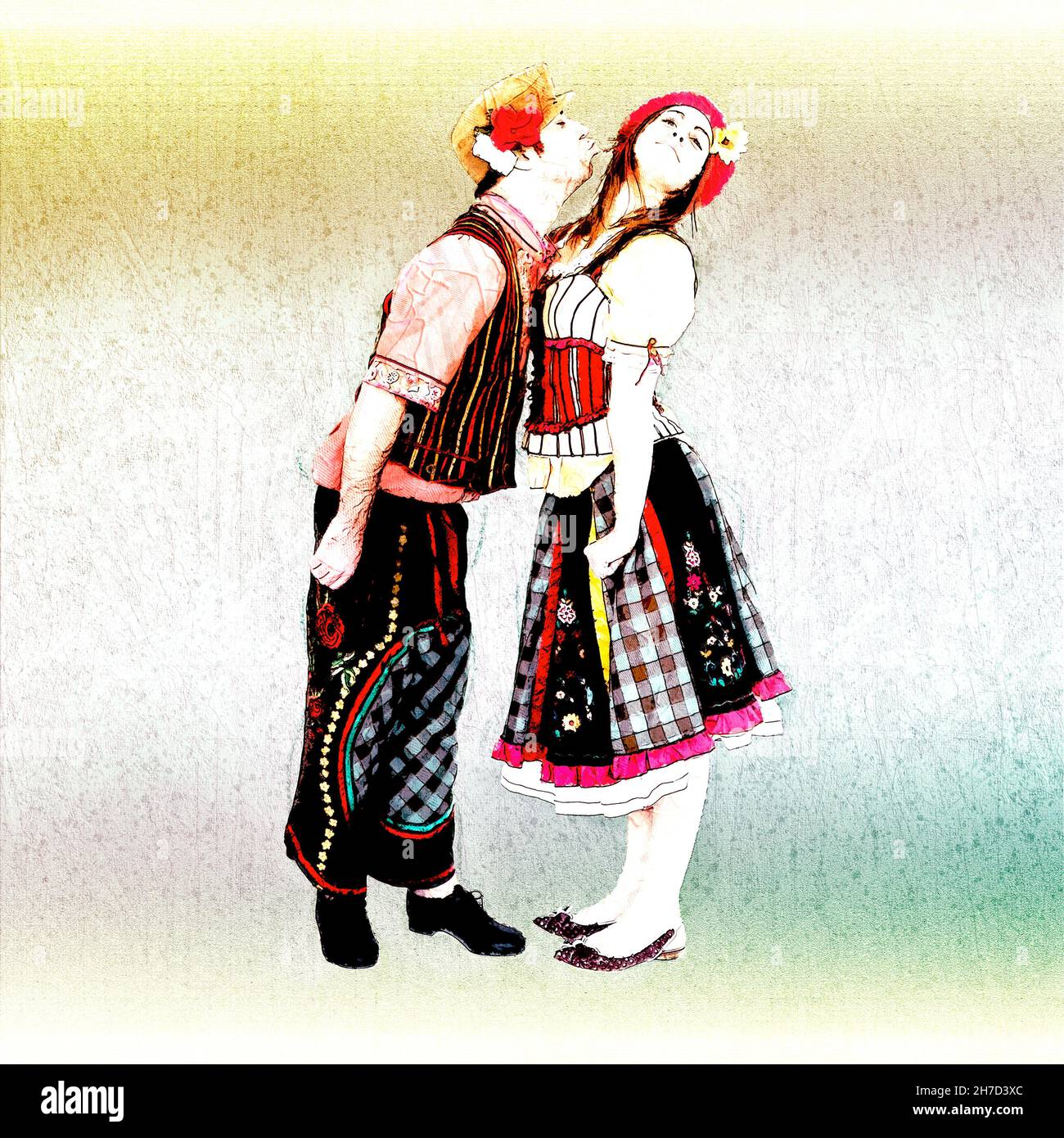 Digitally enhanced image of Innocent kiss by Hansel and Gretel dressed ...