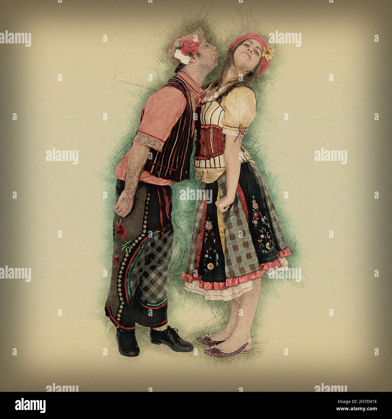 Digitally enhanced image of Innocent kiss by Hansel and Gretel dressed ...