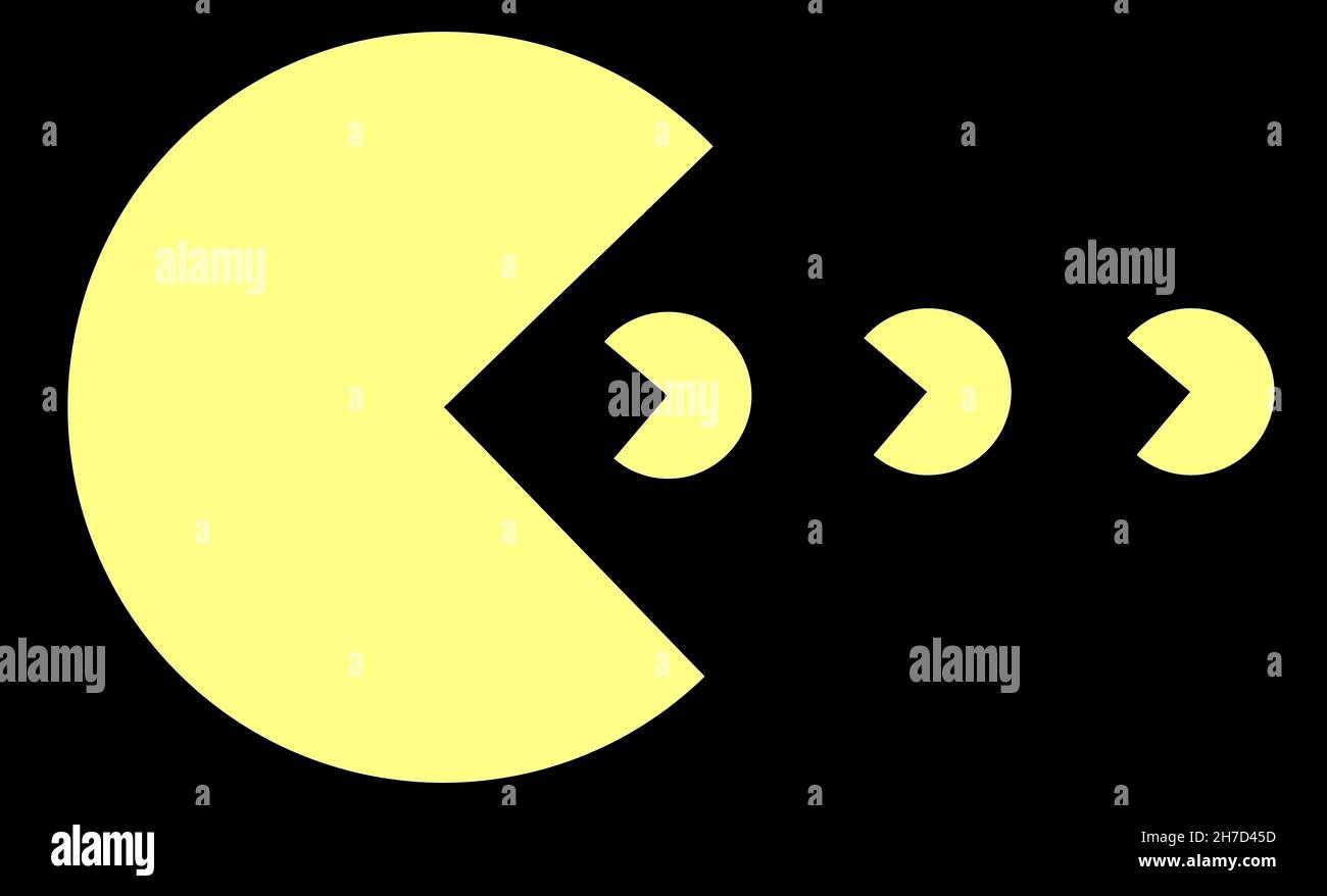 Yellow character from the old arcade game with its small copies Stock ...