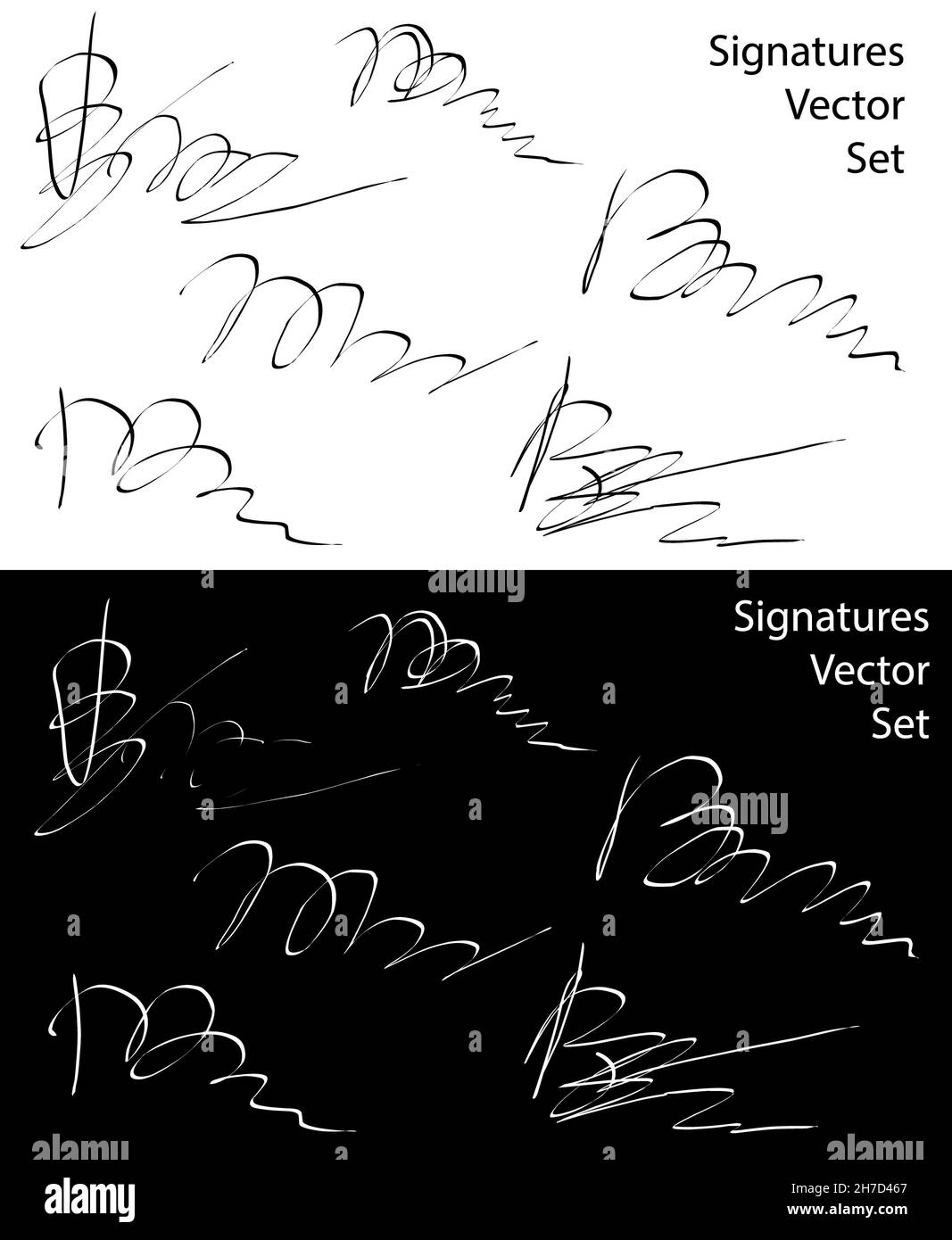 Signature vector icons isolated over white and black background, vector ...