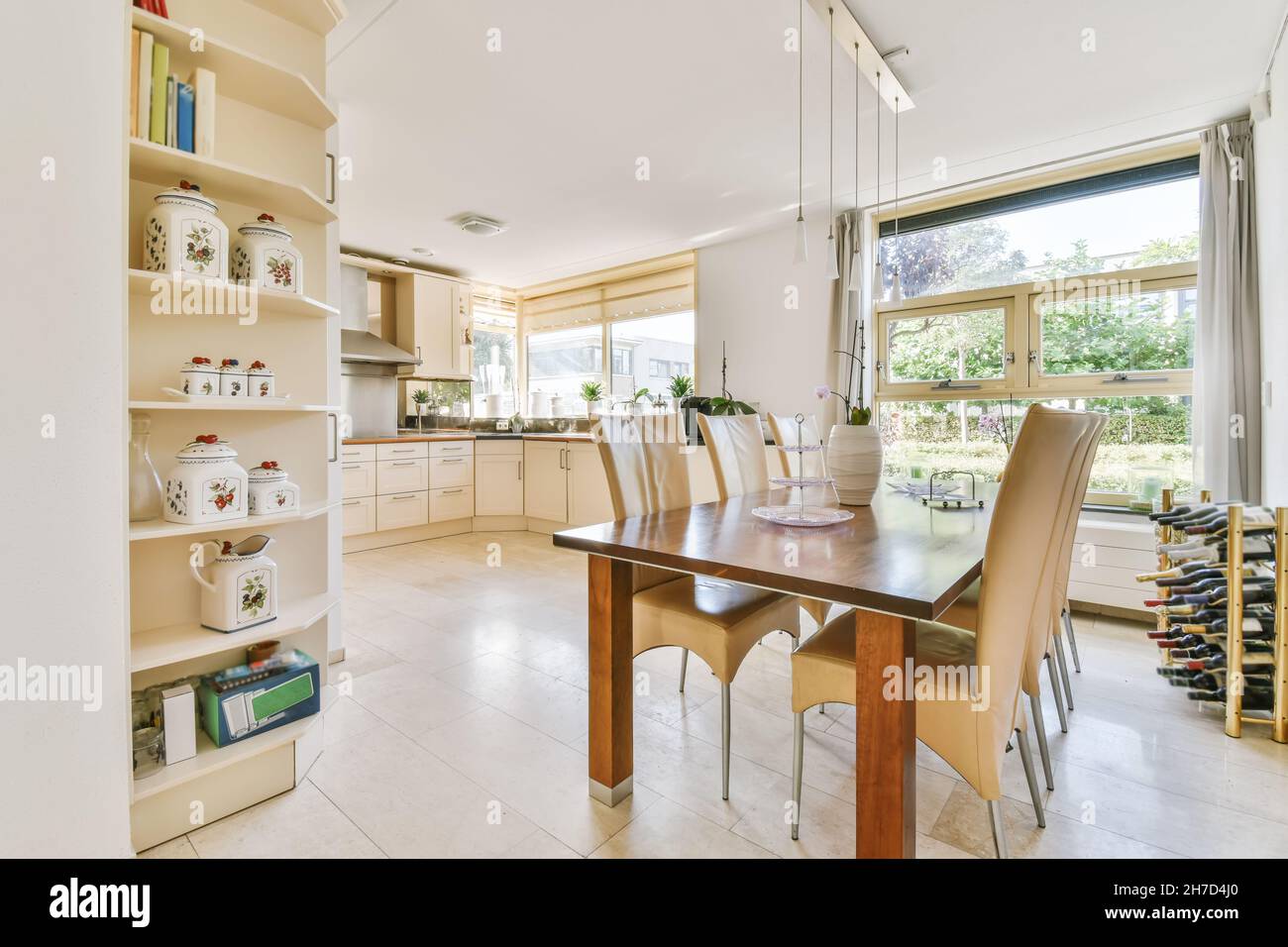 Design of dining room with a table for six Stock Photo - Alamy