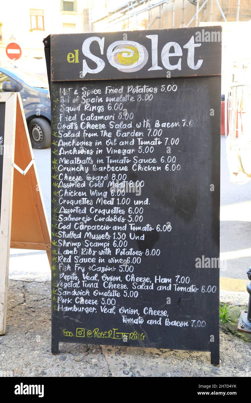 Spanish tapas blackboard menu hi-res stock photography and images - Alamy