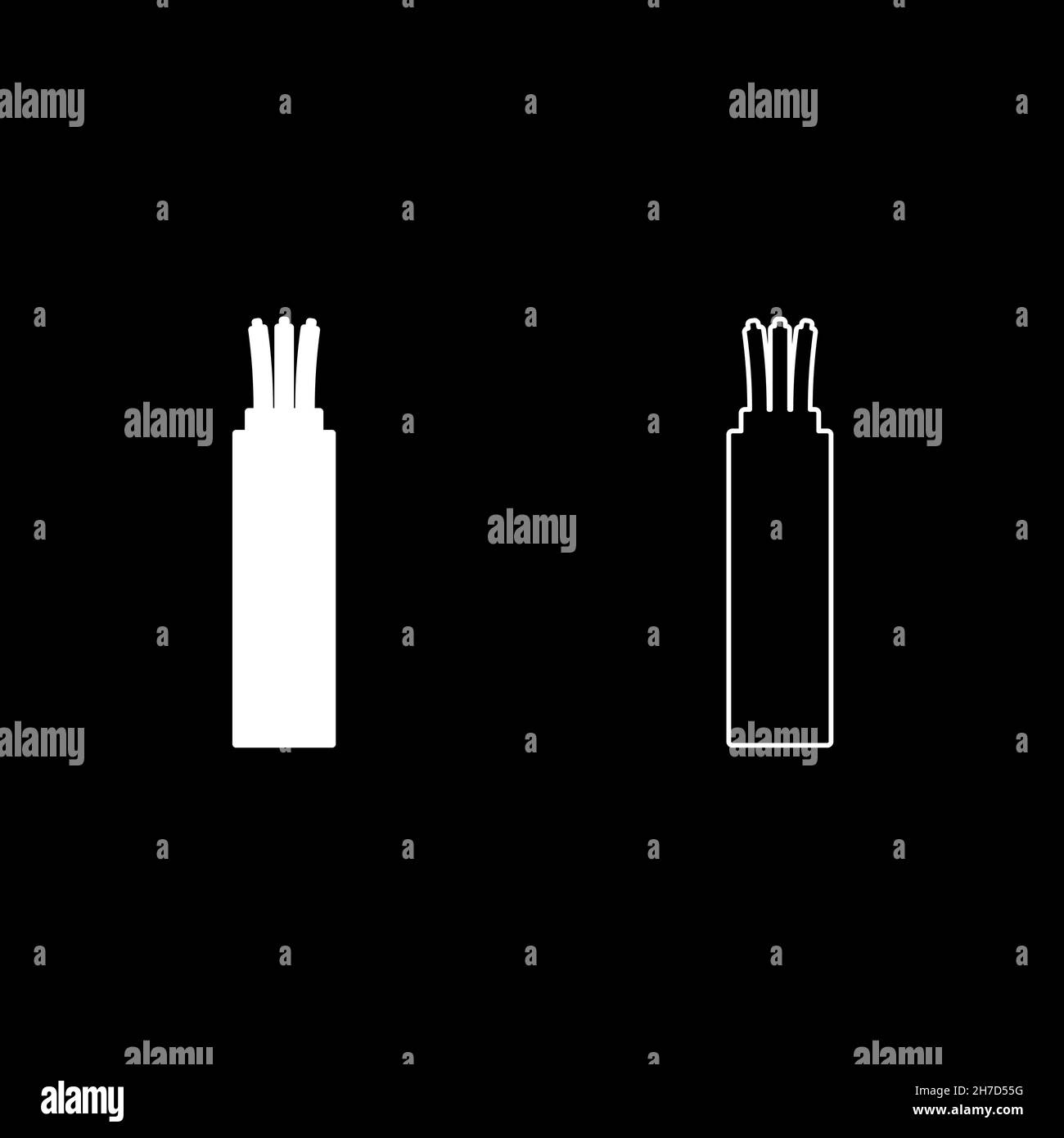 Wire Cord electrical cable curved power optical fibre icon white color ...