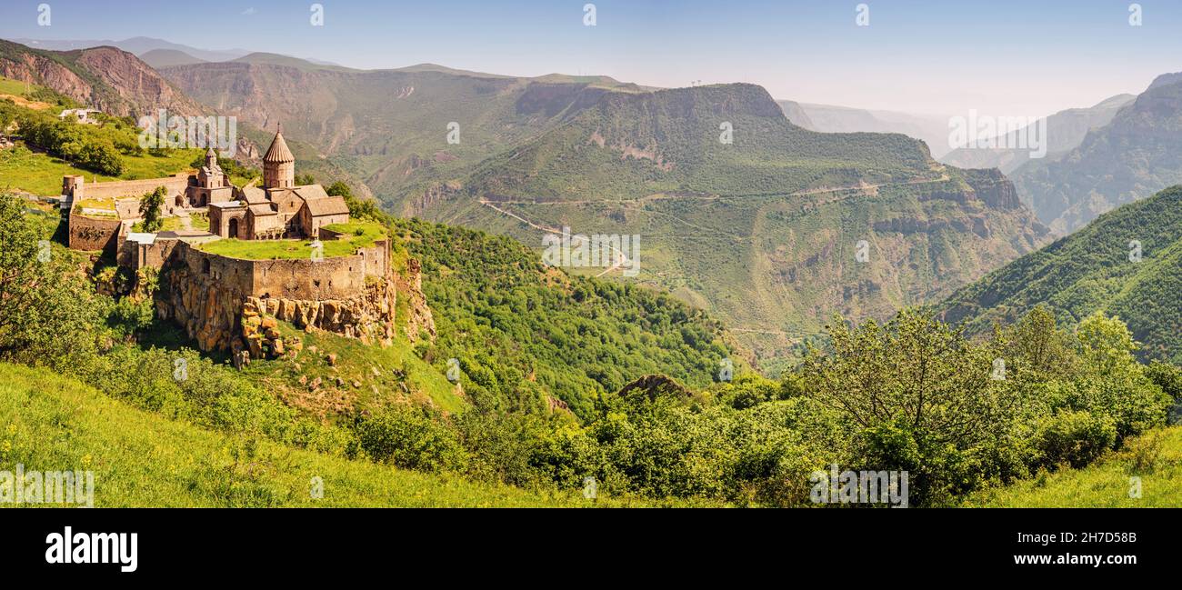 Majestic Tatev Monastery located on an inaccessible basalt rock with ...