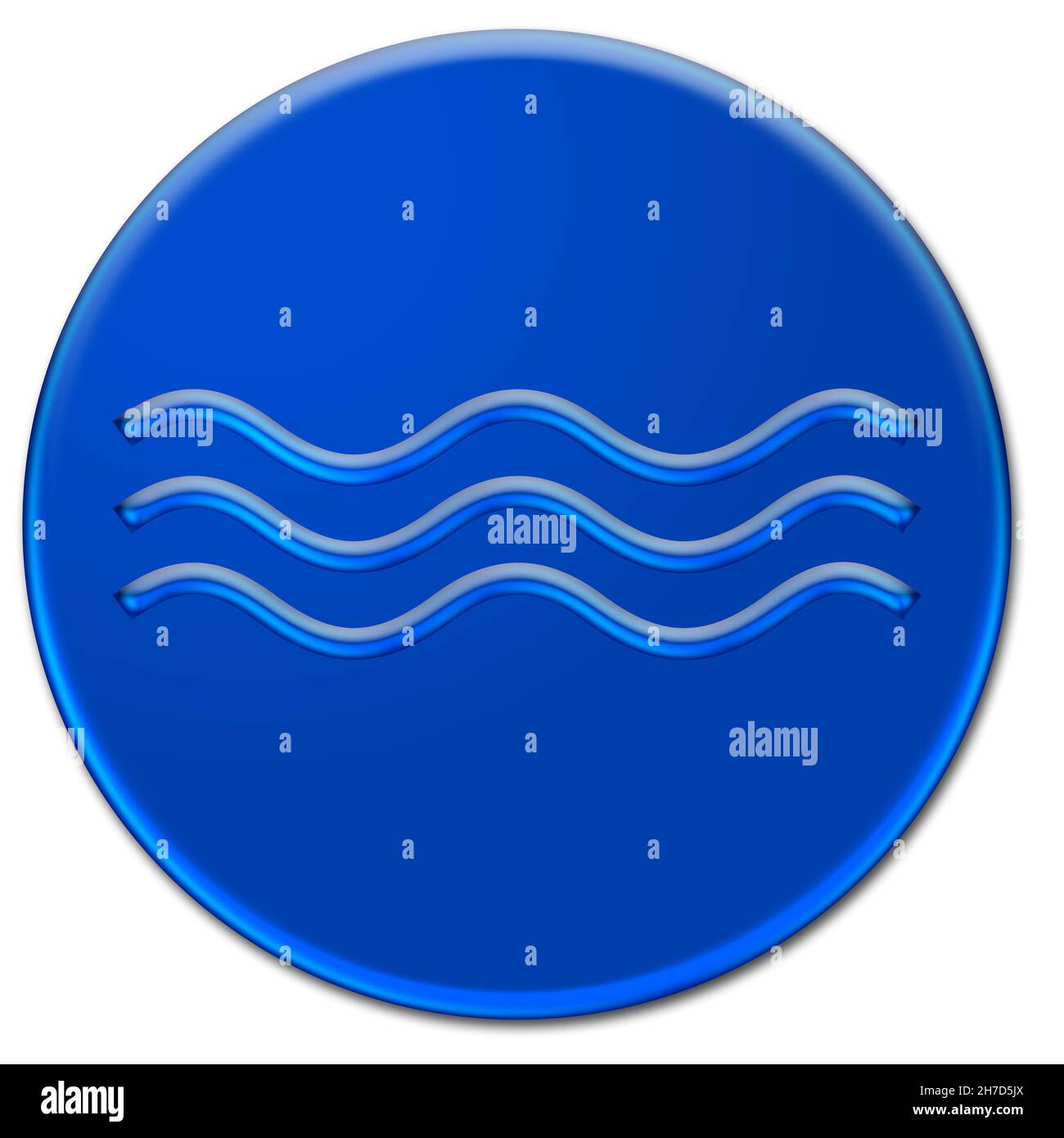 Blue glassy waves illustration on a blue button isolated over white ...
