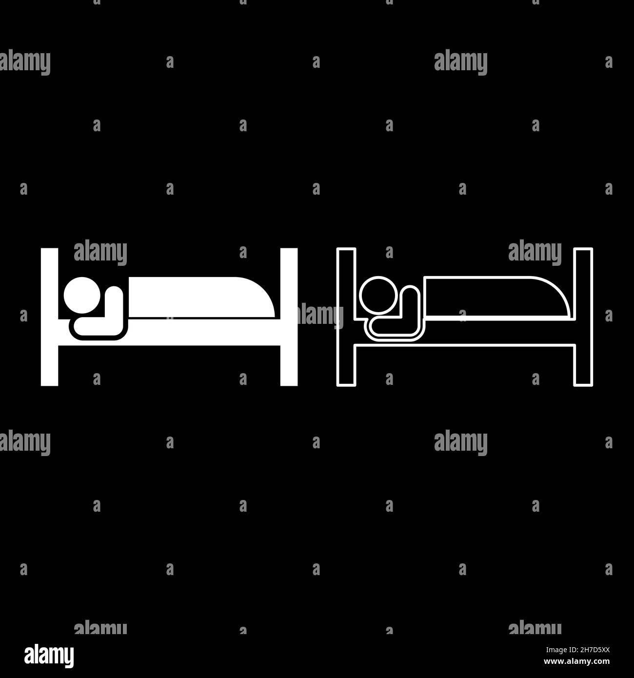 Man lies on bed sleeping concept Hotel sign icon white color vector ...