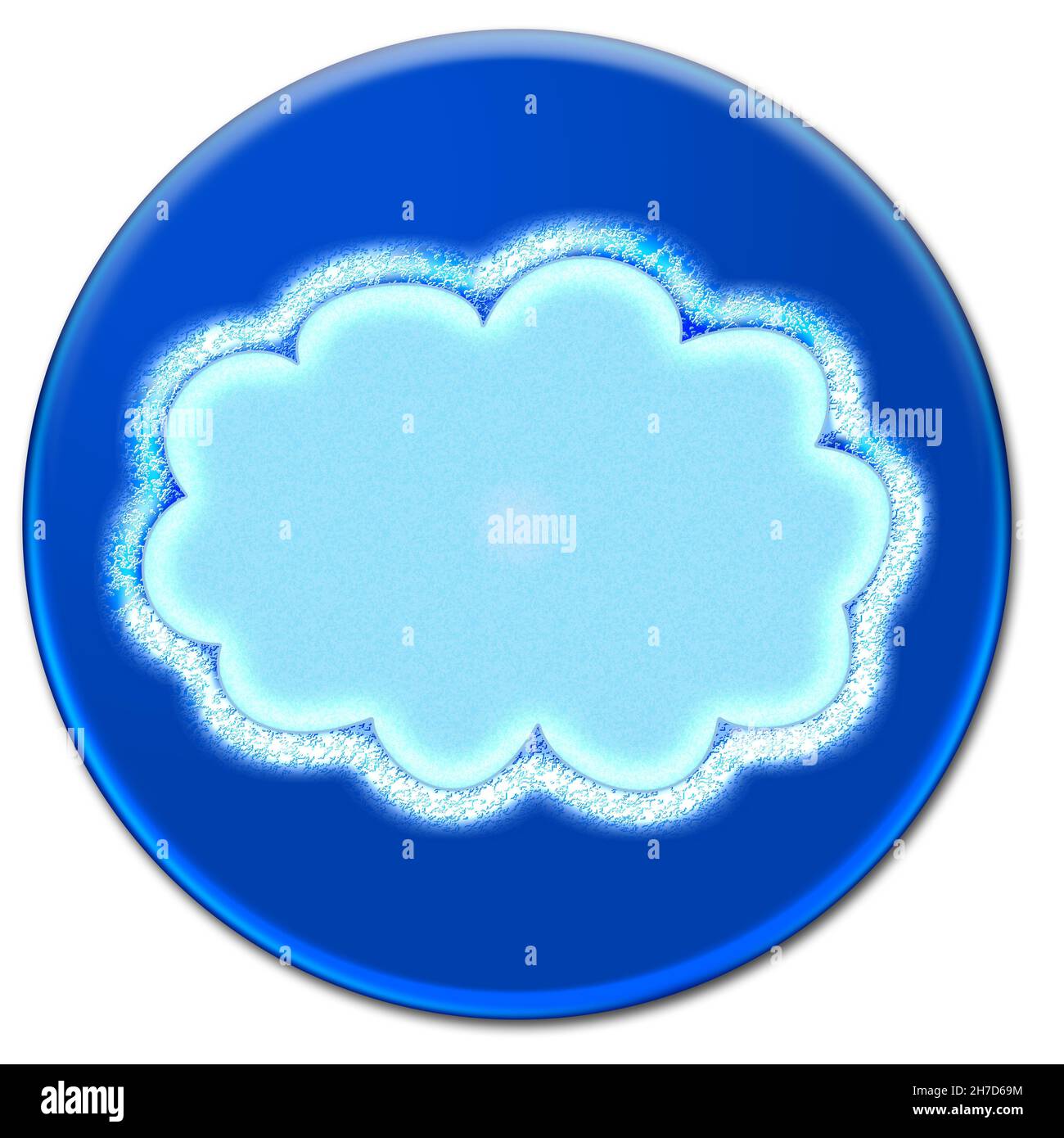 Frozen cloud icon illustration on a blue glassy button isolated over ...