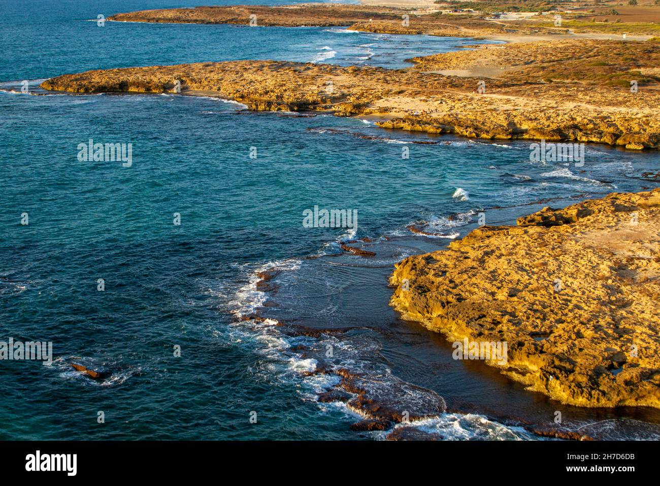 Aerial photography of the rugged rocky Mediterranean shore near ...