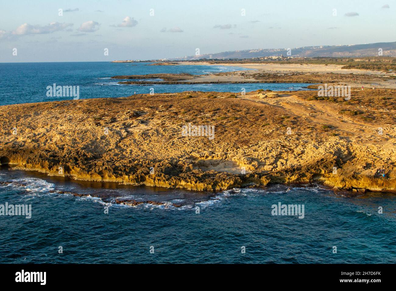 Aerial photography of the rugged rocky Mediterranean shore near ...