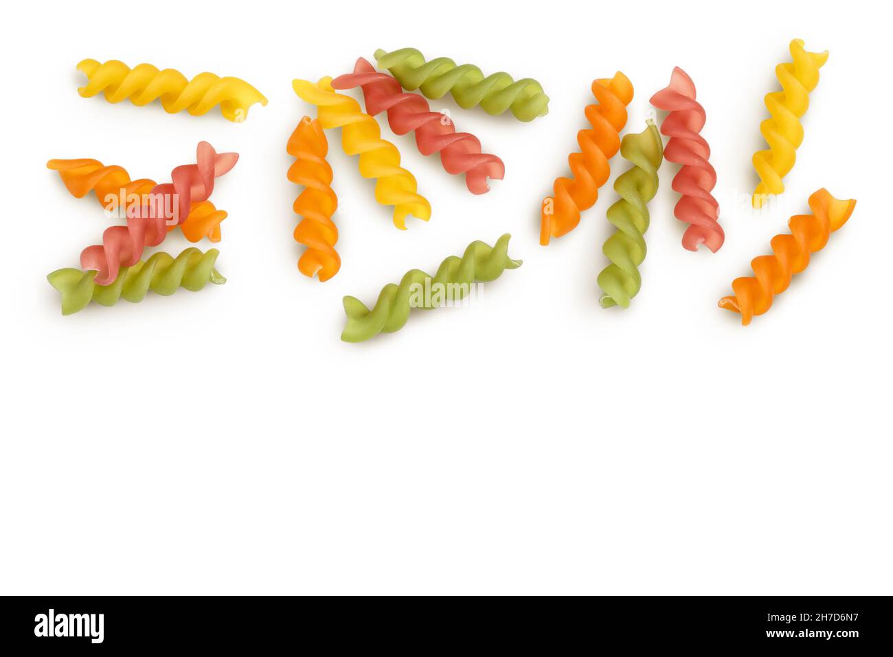 raw Fusilli colored pasta, isolated on white background with clipping ...
