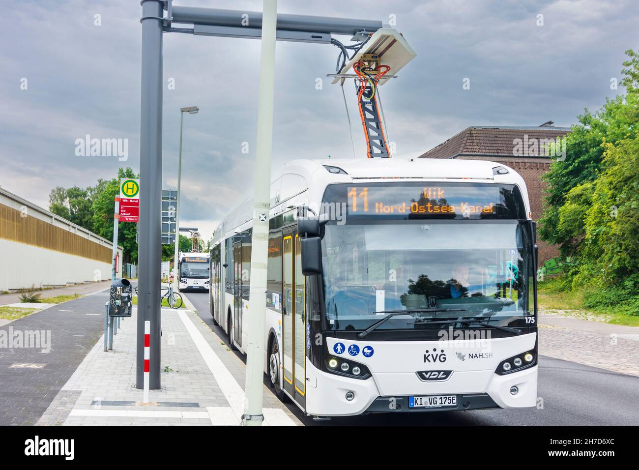 Kiel: electric bus loading at final stop in Ostsee (Baltic Sea ...