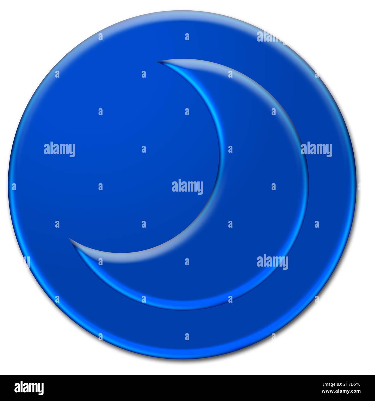 Illustration of a glassy moon on a blue button isolated over white ...