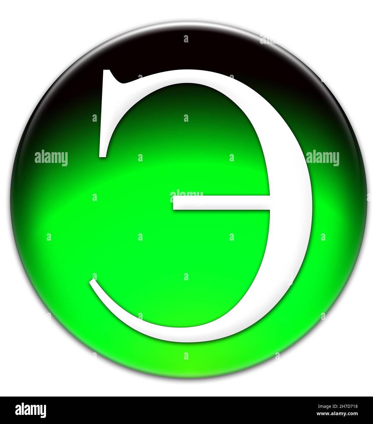 Letter "E" in Russian Times New Roman font type on a green glassy ...