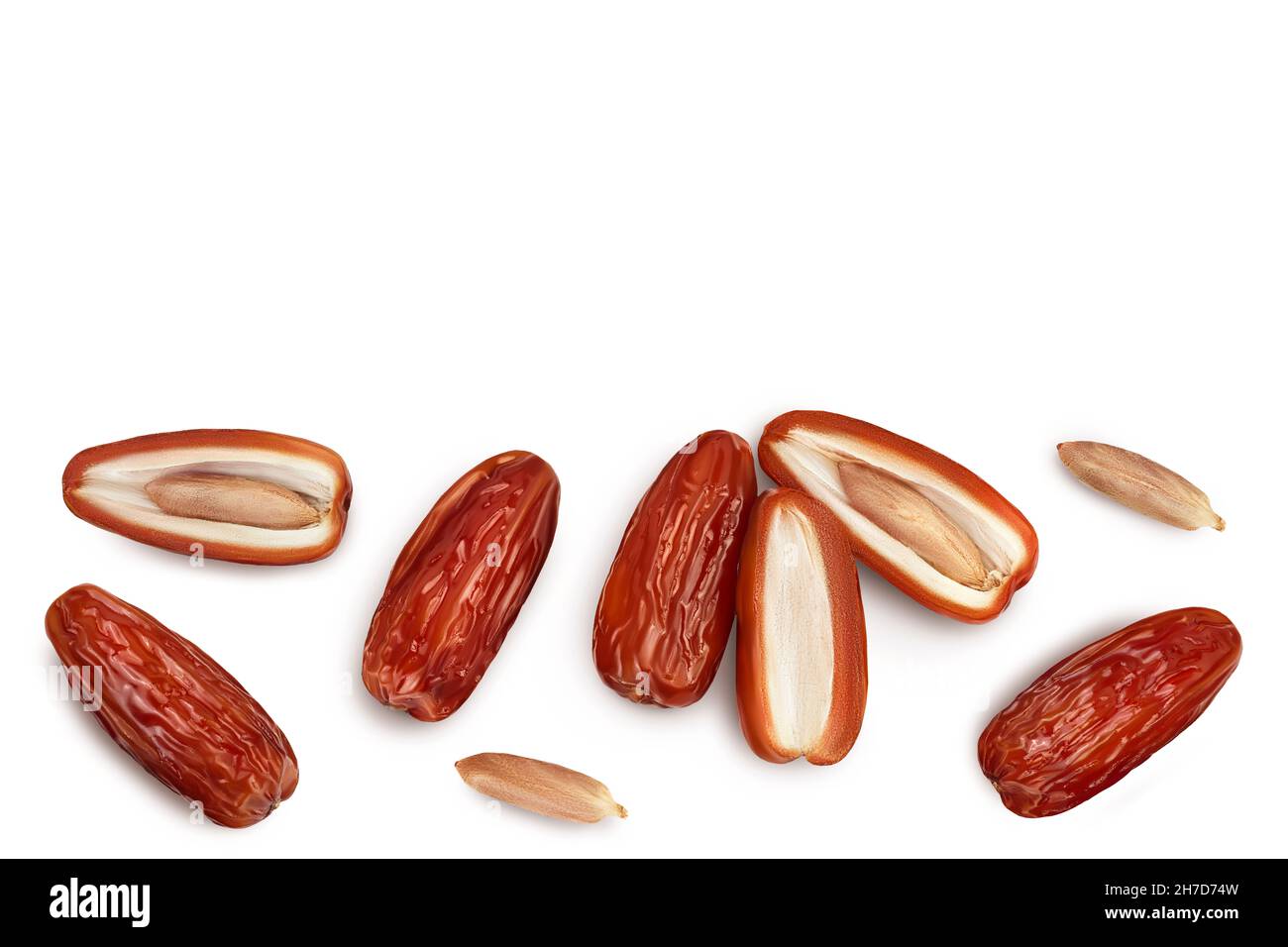 Dates isolated on white background . Top view with copy space for your ...