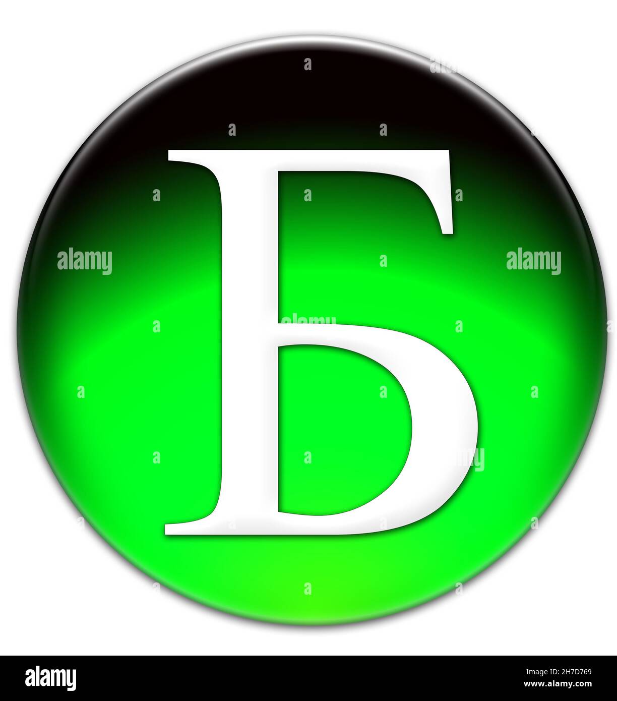 Letter B in Russian Times New Roman font type on a green glassy button ...