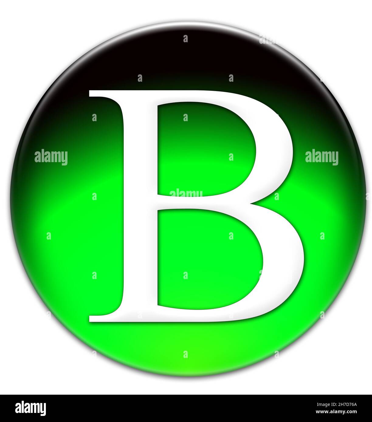 Letter B Times New Roman font type on a green glassy button isolated on ...