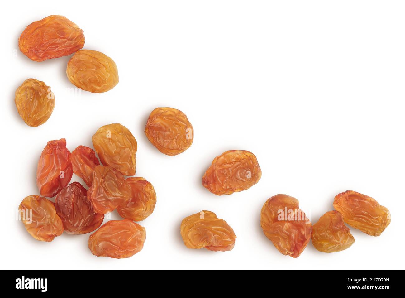 Brown raisin isolated on white background with clipping path. Top view ...