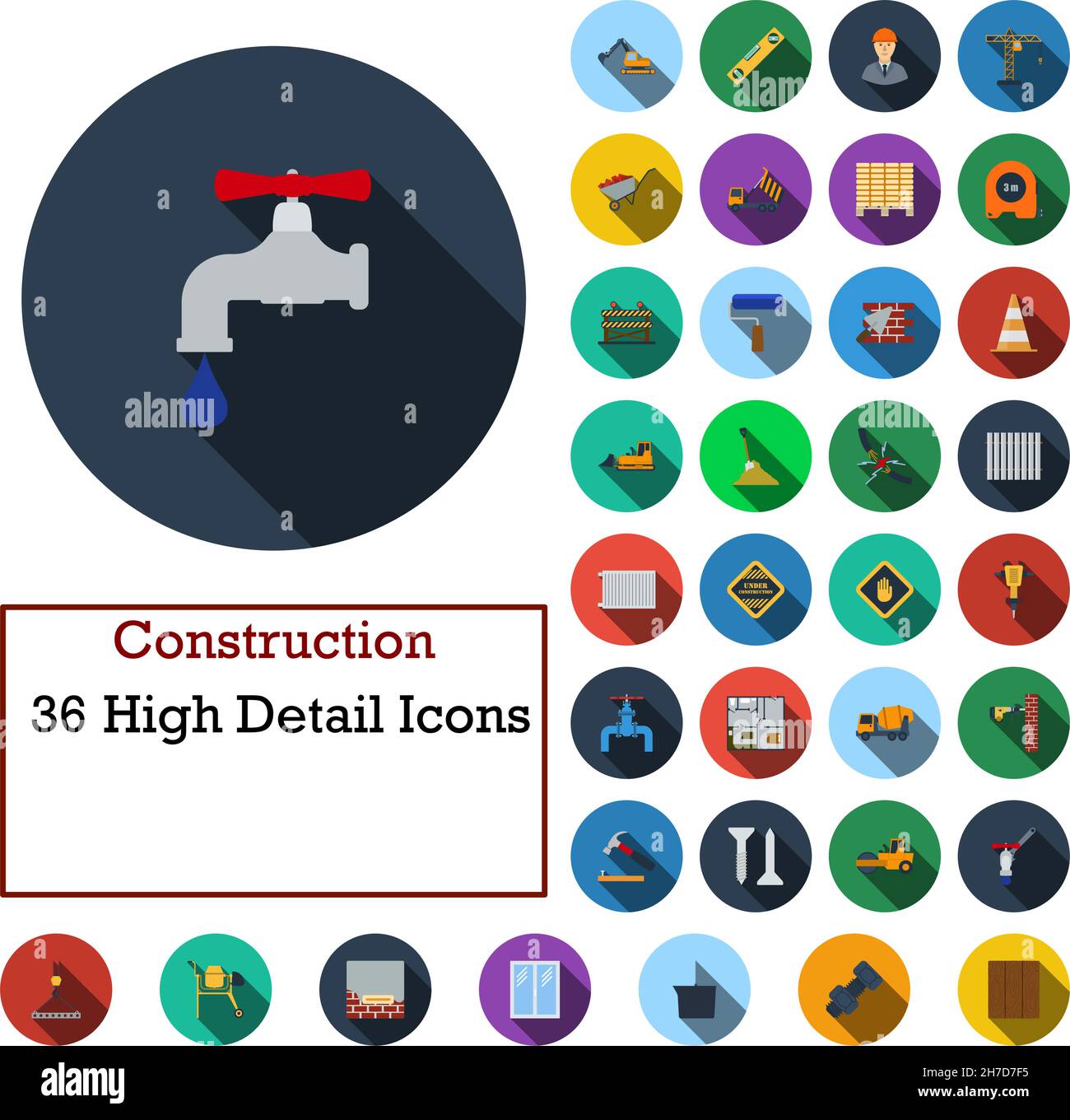Construction Icon Set. Flat Design With Long Shadow. Vector ...