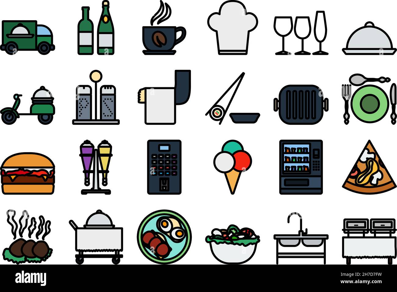 Restaurant Icon Set. Editable Bold Outline With Color Fill Design ...