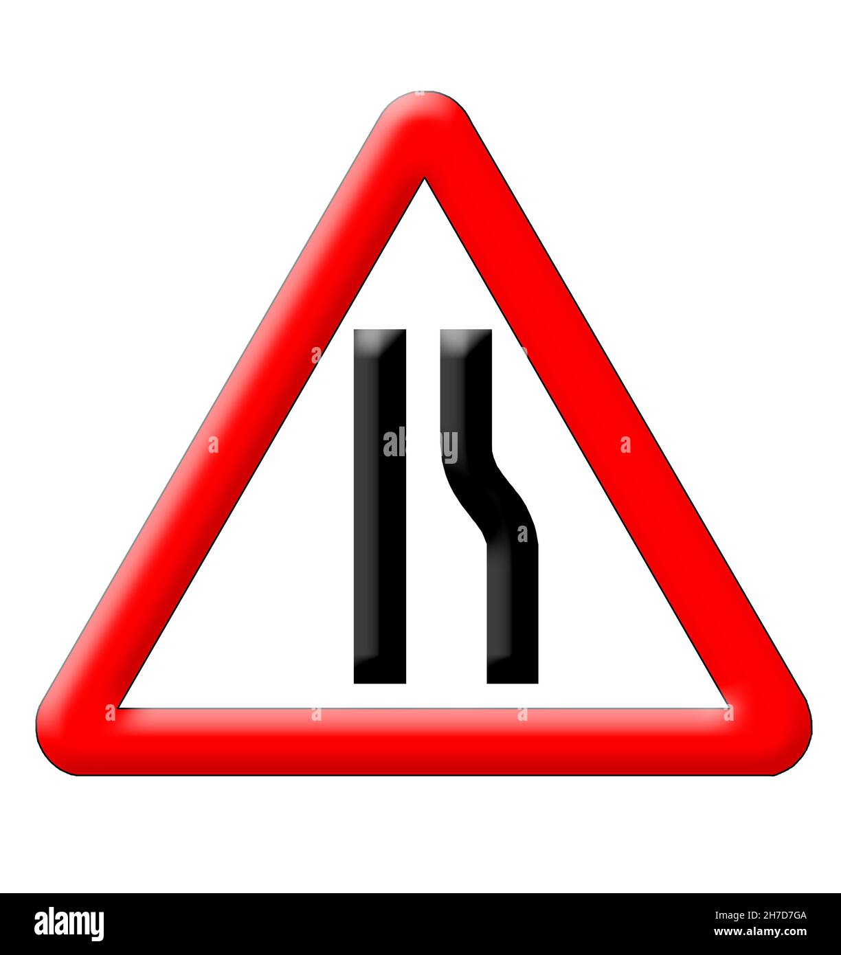 Road narrows traffic sign isolated over white background Stock Photo ...