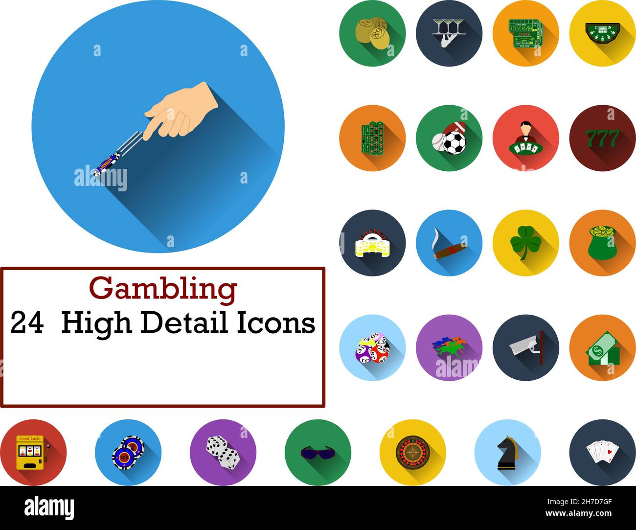 Gambling Icon Set. Flat Design With Long Shadow. Vector illustration ...