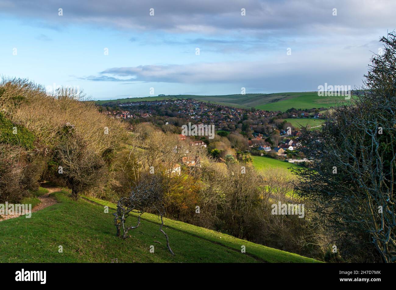 A view of East Dean on the South Downs from the top of the Went Way ...