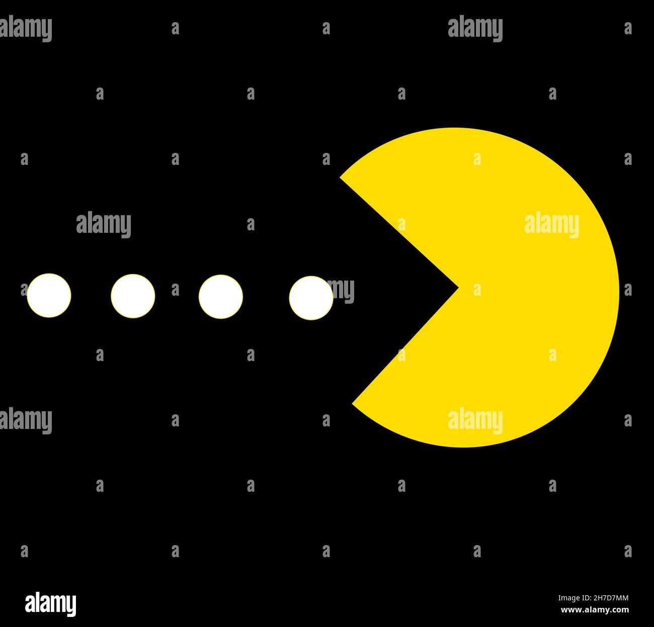 Pac-Man eating white balls, video game theme illustration. Retro games ...