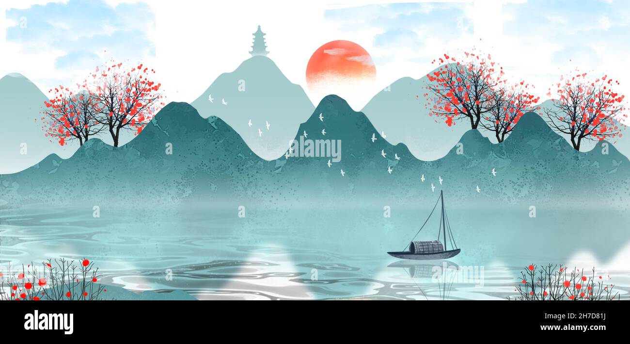 Ancient wind landscape landscape chinese wind background Stock Photo ...