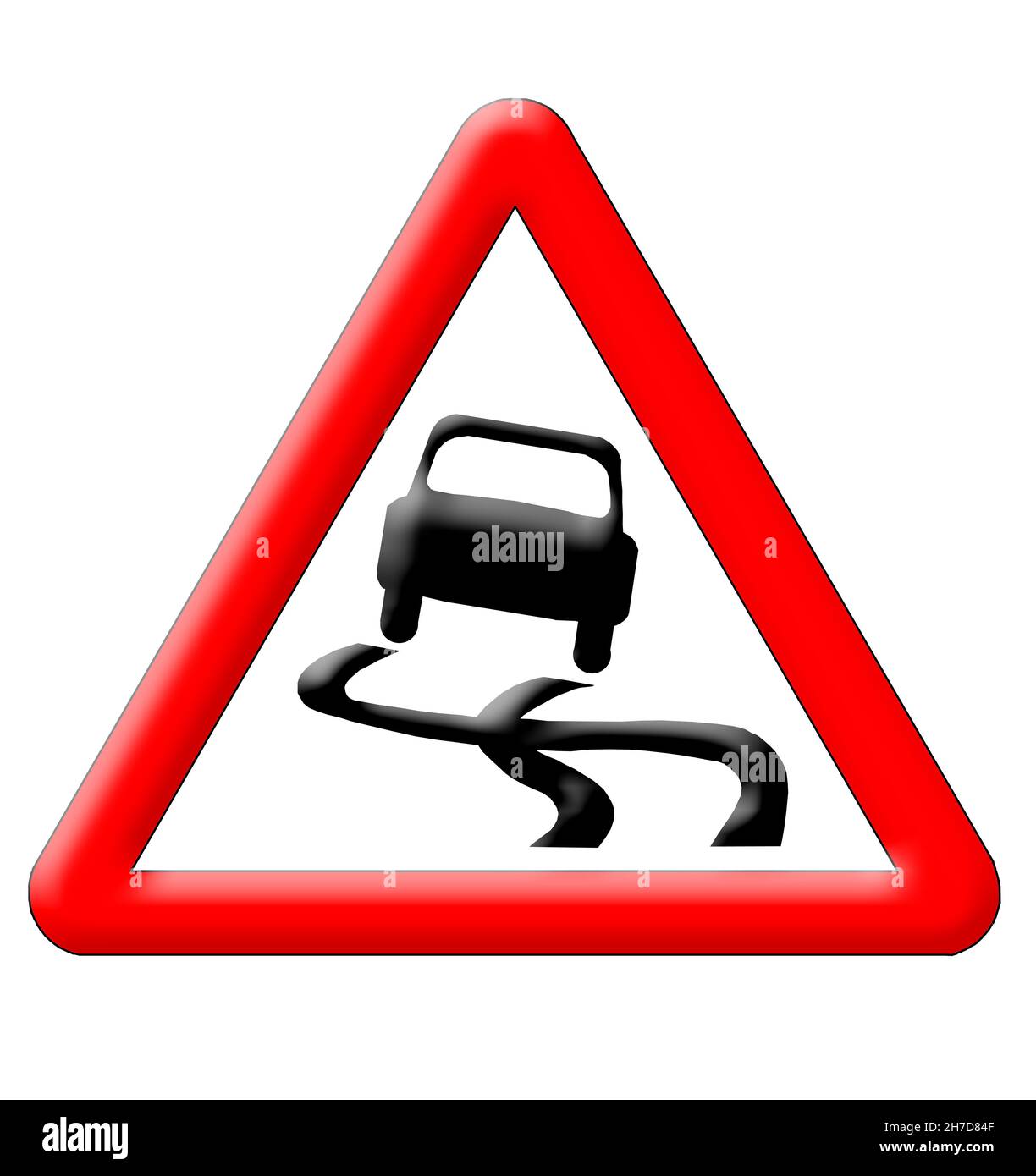 Slippery road traffic sign isolated over white background Stock Photo ...