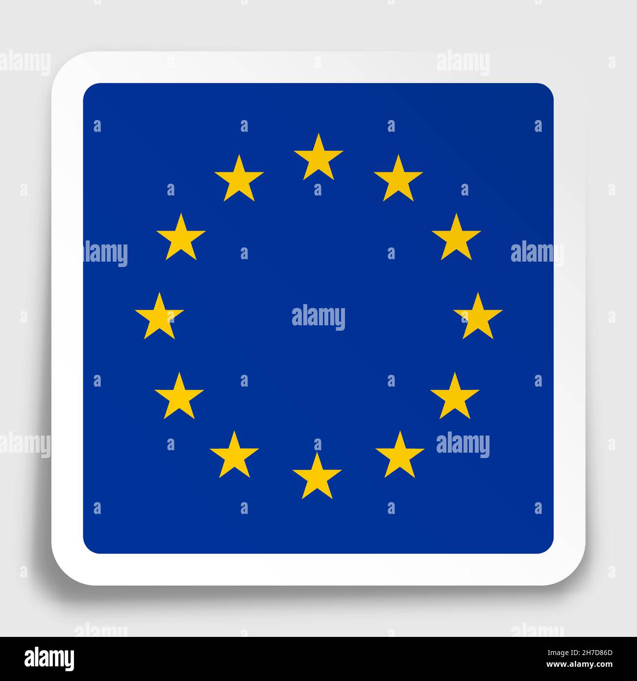 European Union flag icon on paper square sticker with shadow. Button ...