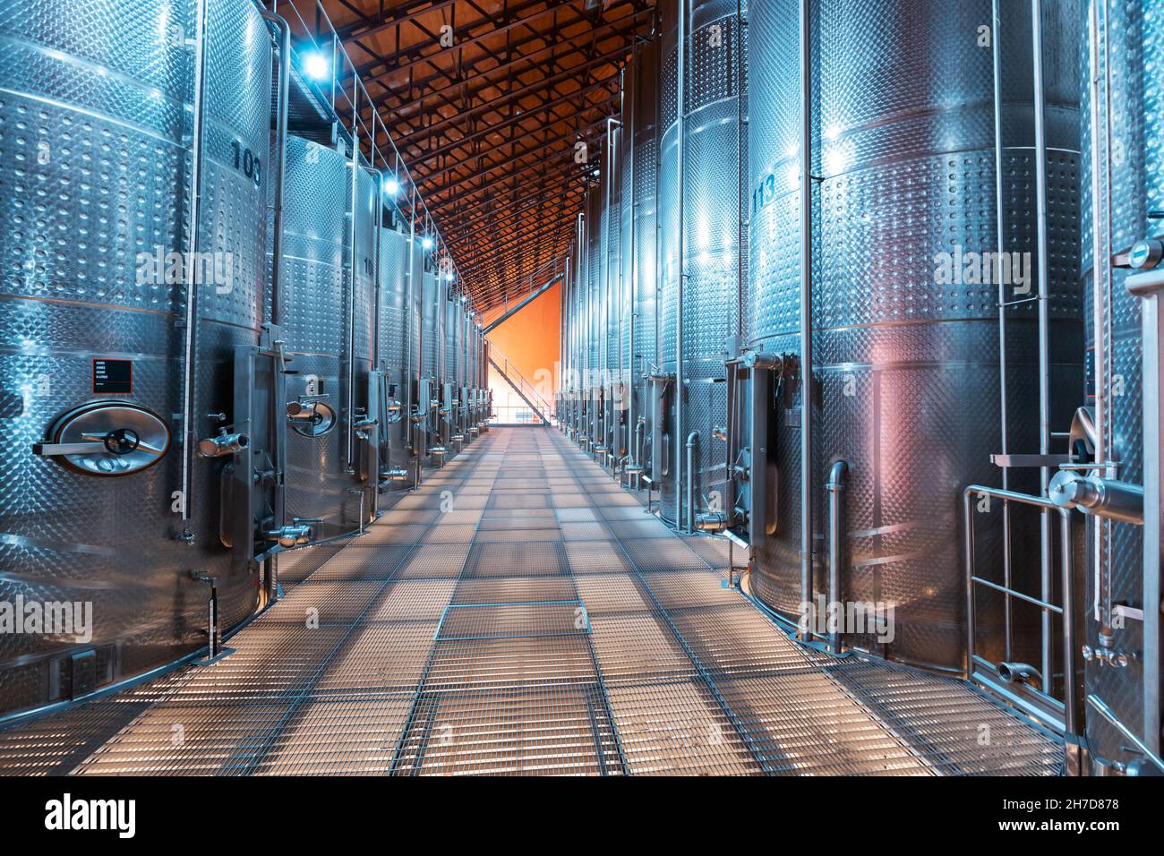 18 May 2021, Armenia Wines factory, Armenia: Large metal vats in which ...