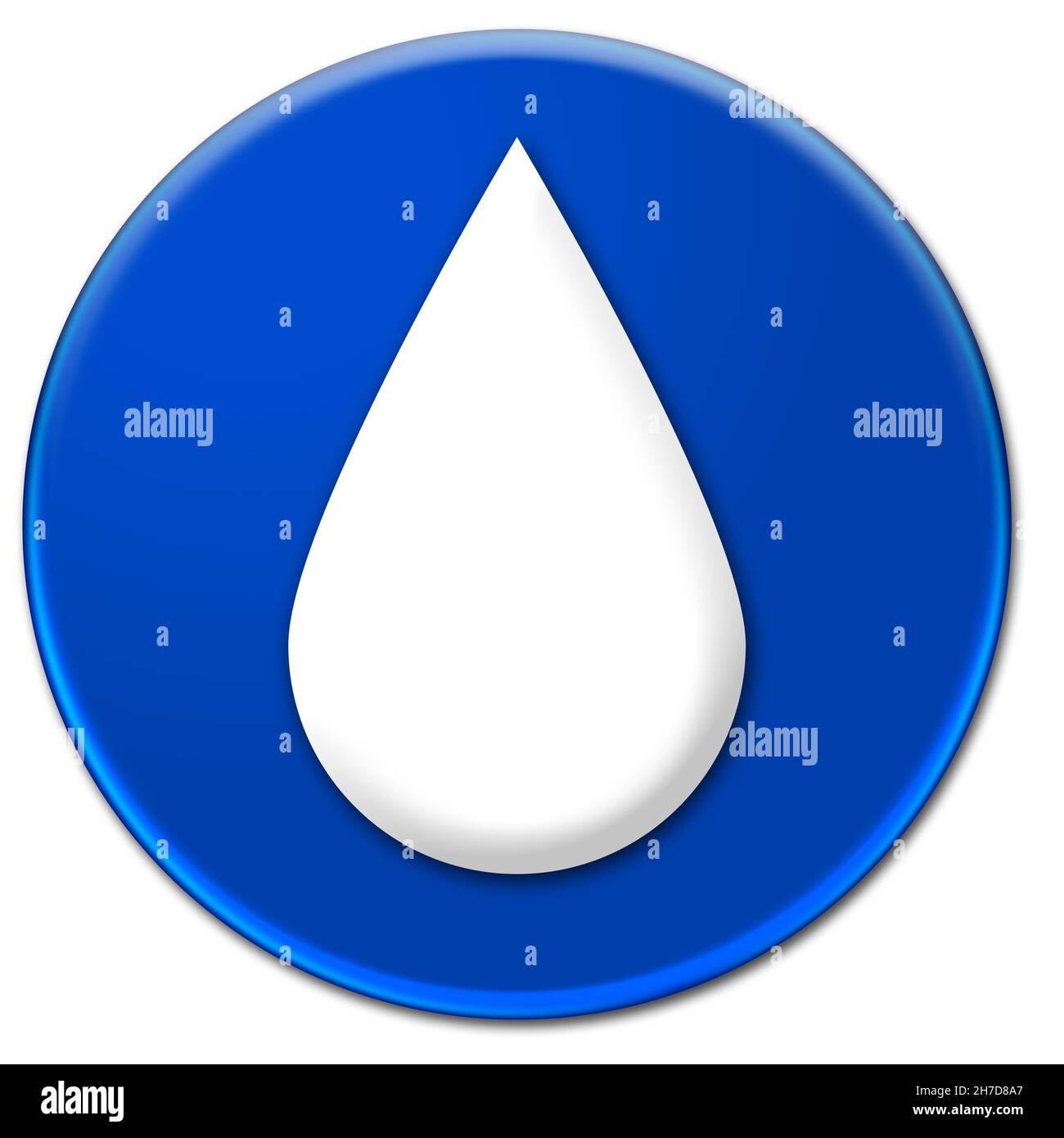 White drop icon illustration on a blue glassy button isolated over ...