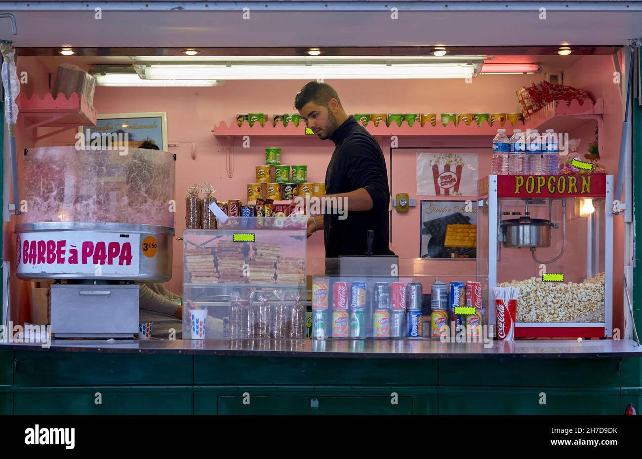 Man in mobile sweet shop in Paris, France Stock Photo - Alamy