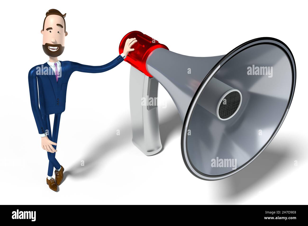 Hipster cartoon character businessman and a megaphone - communication ...