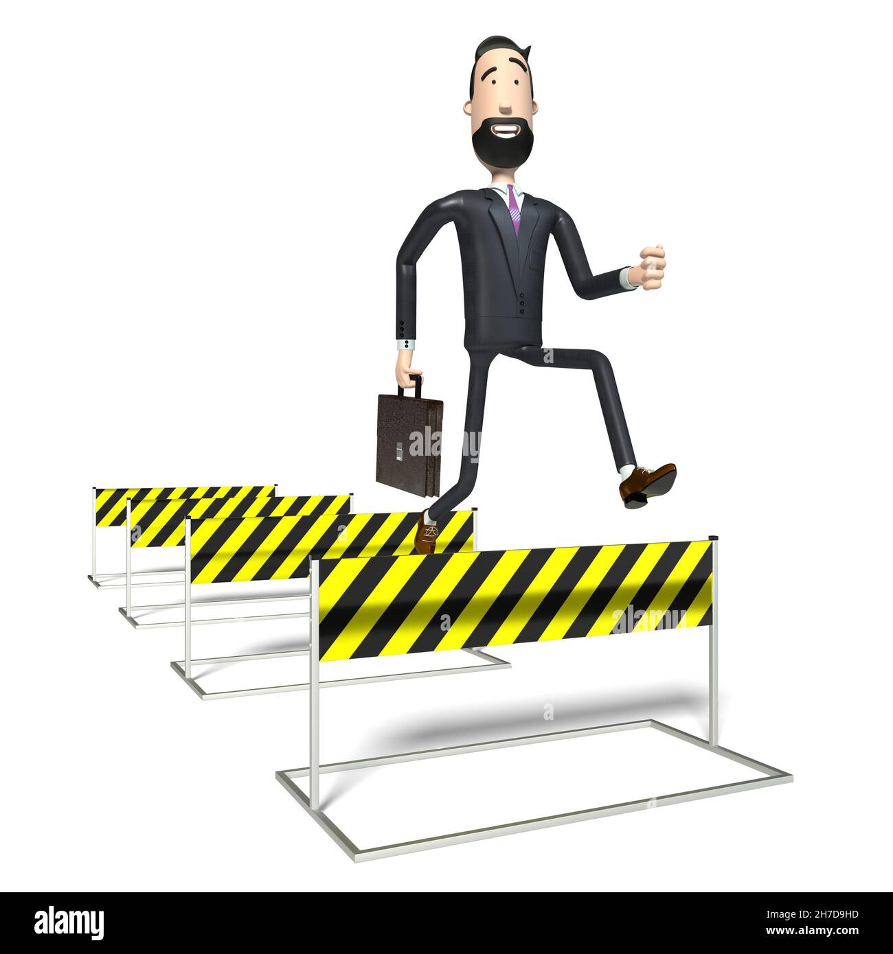 Hipster cartoon character businessman jumps over obstacles - 3D ...