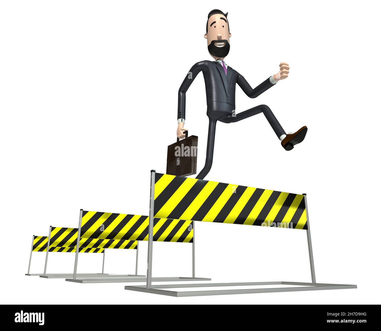 Hipster cartoon character businessman jumps over obstacles - 3D ...