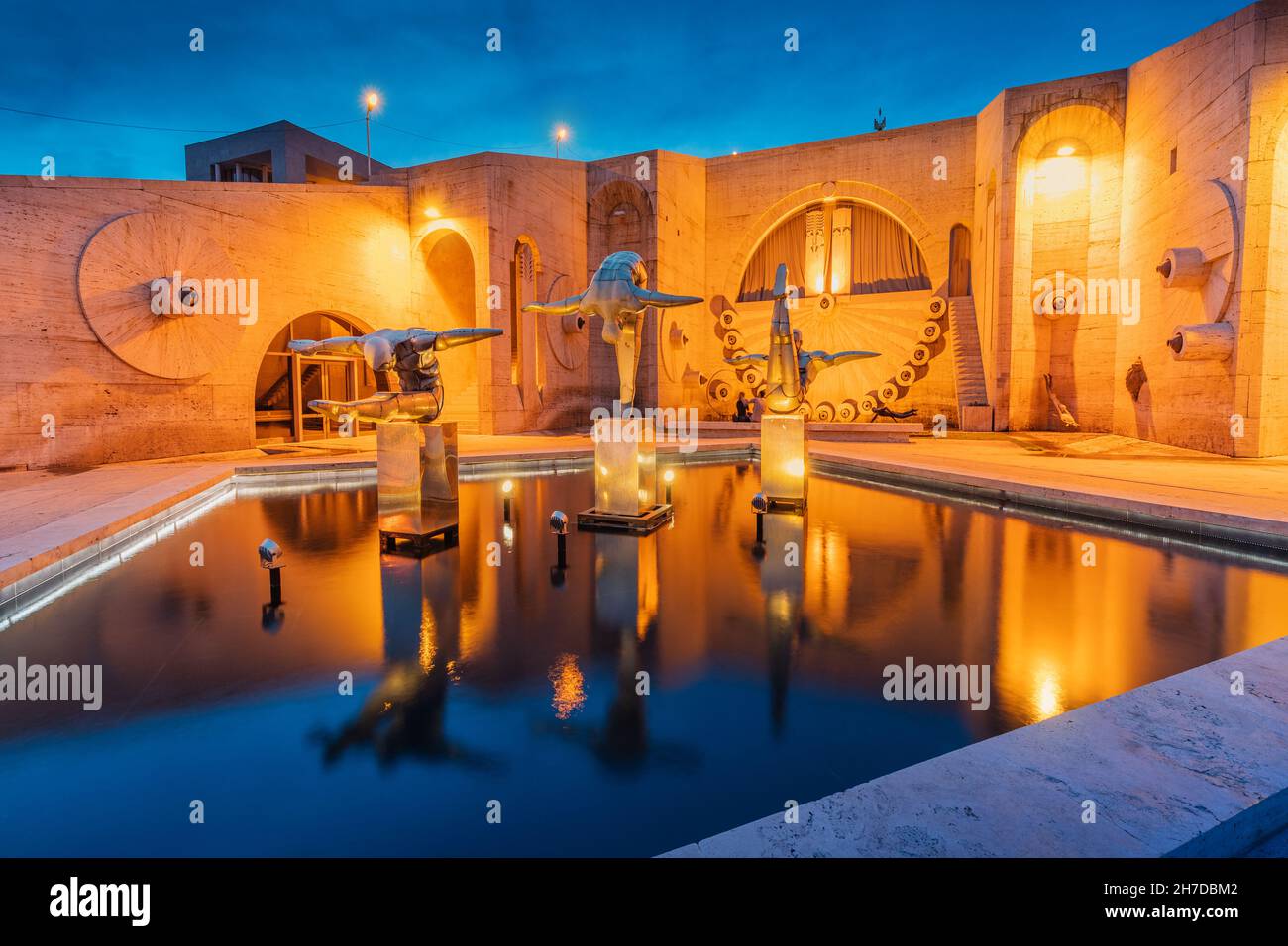 24 May 2021, Yerevan, Armenia: The sculpture Divers depicts swimmers ...