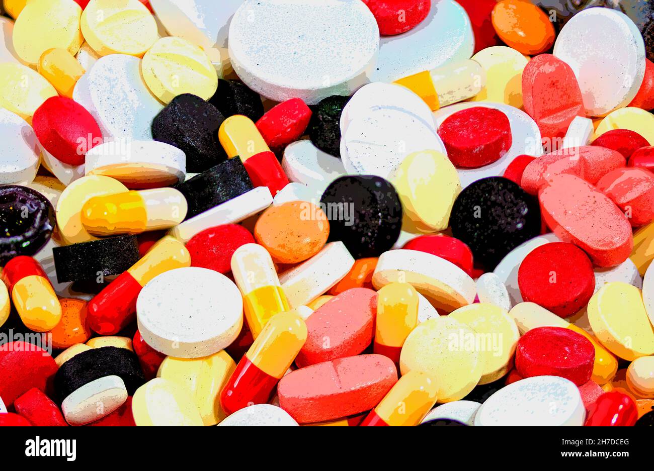 unsorted colorful medicine like pills, tablets, dragées and capsules ...