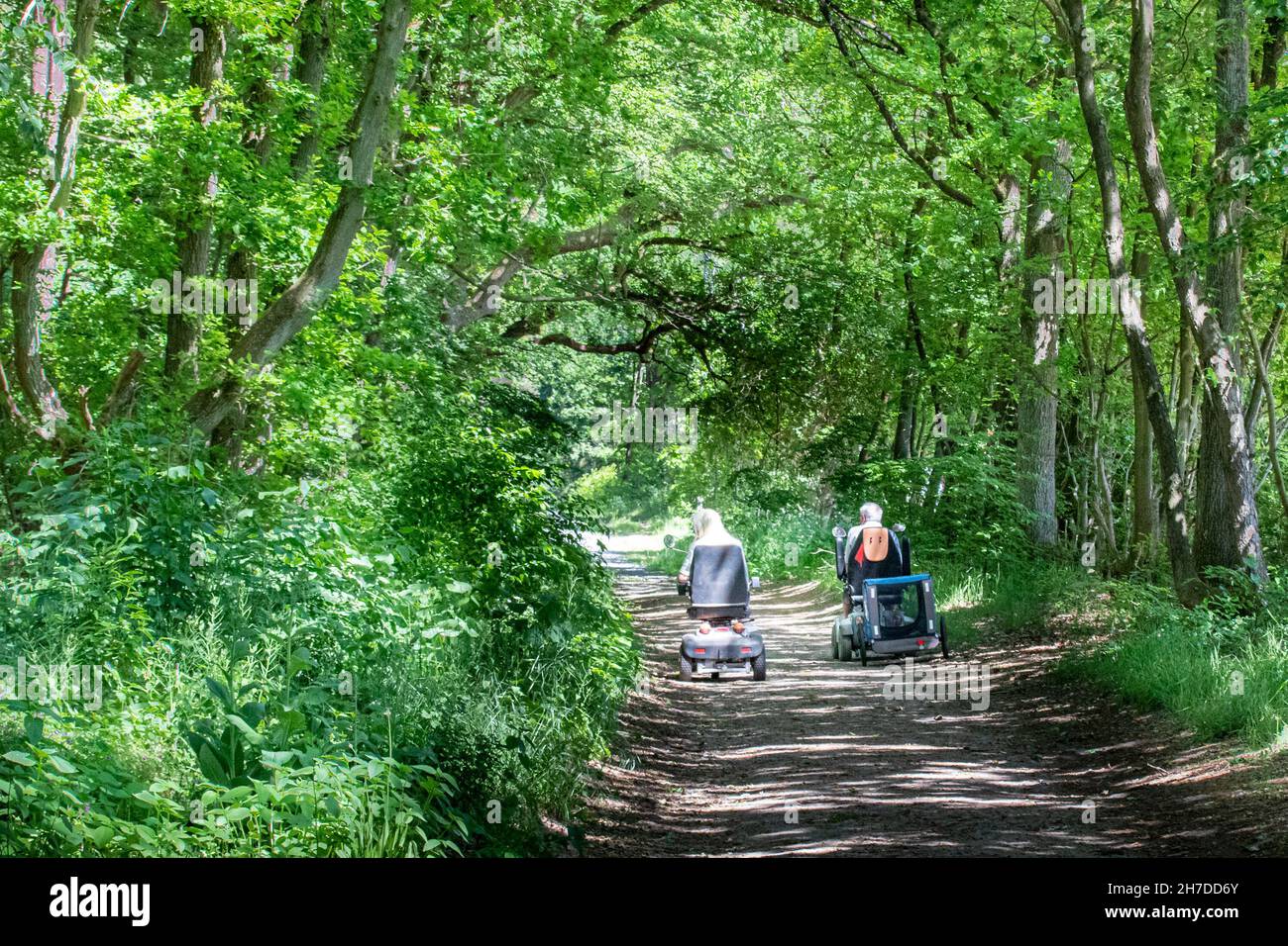 Seniors riding scooter along a dirt road Stock Photo - Alamy