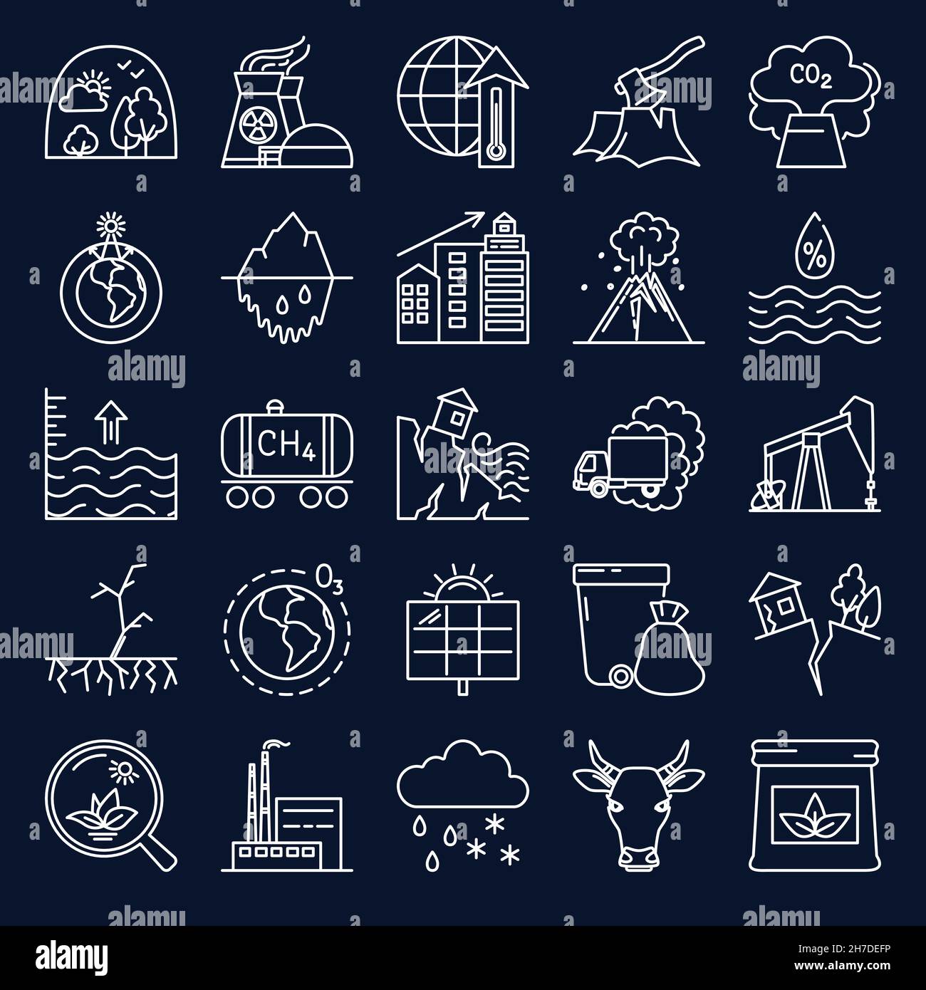Climate change icon set in line style. Ecology problems and environment ...