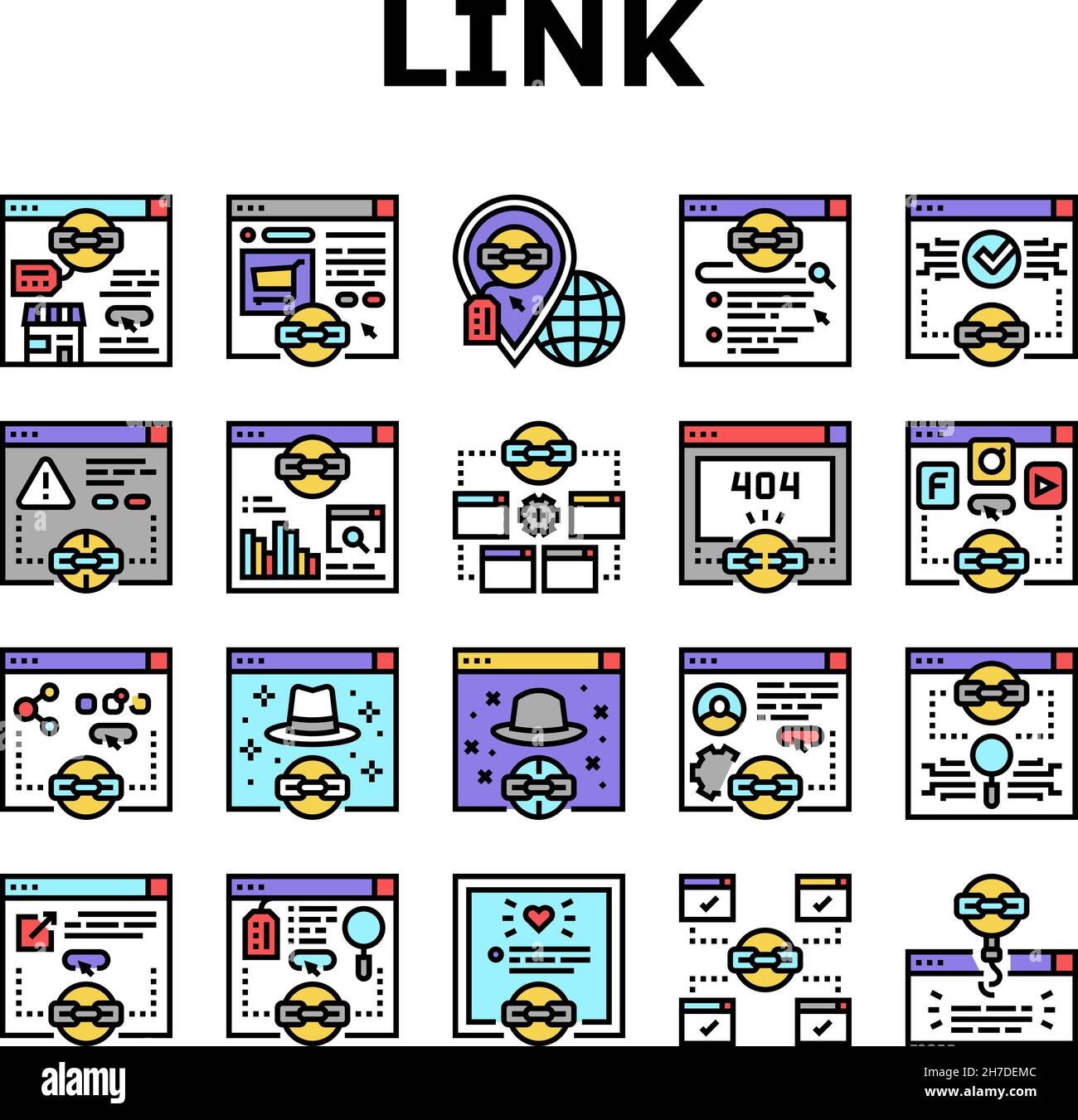 Link Building And Optimization Icons Set Vector Stock Vector Image ...