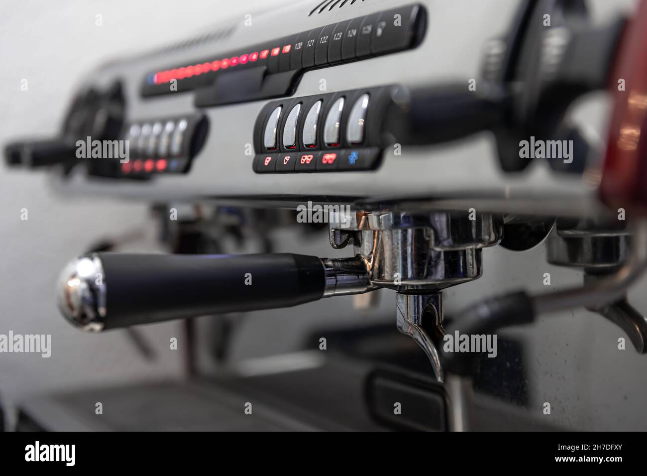 Close-up detail of a professional coffee machine Stock Photo - Alamy