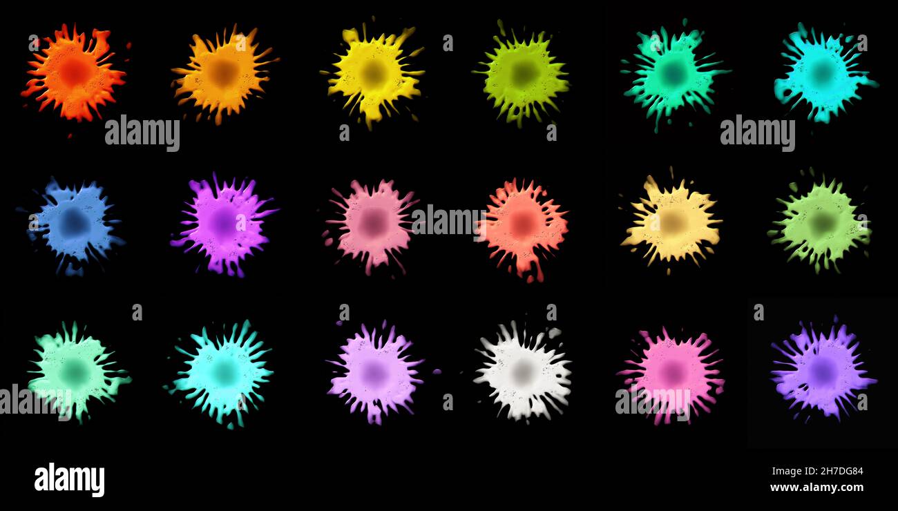 Colorful paint splat isolated over a black background. (3D rendering ...