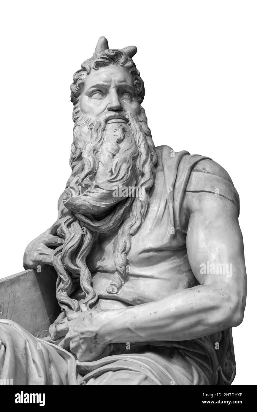 Figure of the biblical prophet Moses isolated on white background ...
